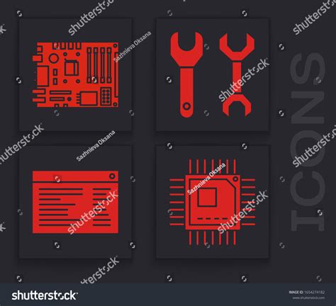 Set Processor Microcircuits Cpu Electronic Computer Stock Vector