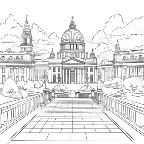 Premium Ai Image A Drawing Of A Large Building With A Dome And A Walkway Generative Ai