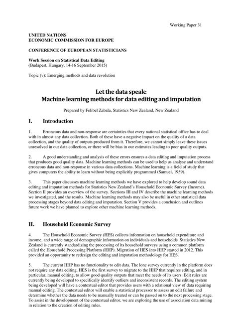 Pdf Work Session On Statistical Data Editing Let The Data Speak Machine Learning Methods For