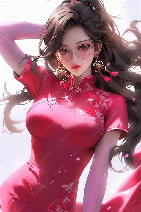 Premium Photo Anime Girl In A Red Dress With Long Hair And Big Earrings Generative Ai