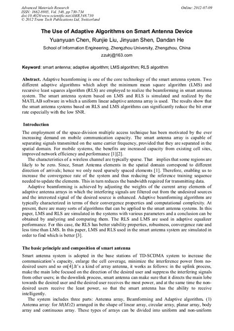 The Use Of Adaptive Algorithms On Smart Antenna Device Scientificnet