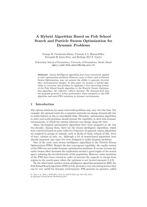 Pdf A Hybrid Algorithm Based On Fish School Search And Particle Swarm