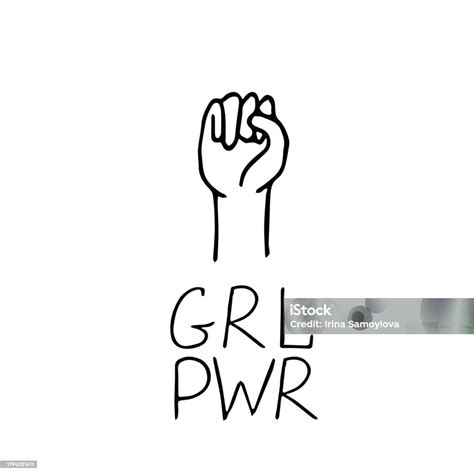 주먹을 들고 소녀의 힘을 레터링 상징과 손으로 그린 낙서 스타일에 페미니즘의 슬로건 International Womens Day에 대한 스톡 벡터 아트 및 기타 이미지