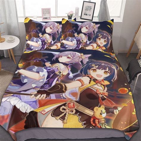 Cartoon Genshin Impact 3 Piece Bed Set Warm And Comfortable Kawaii
