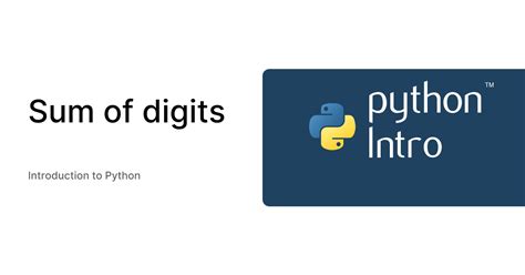 Sum Of Digits Introduction To Python