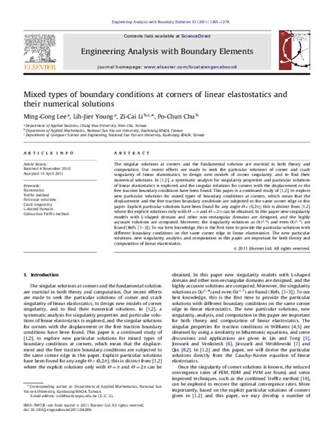 Pdf Mixed Types Of Boundary Conditions At Corners Of Linear Elastostatics And Their Numerical