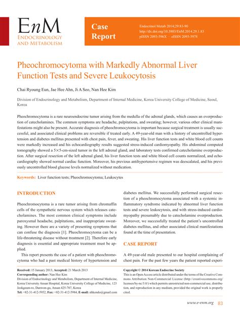 PDF Pheochromocytoma With Markedly Abnormal Liver Function Tests And Severe Leukocytosis
