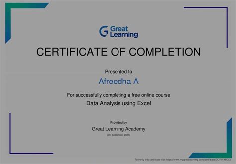 Dataanalysis Excel Certification Learning Growth Afreedha A