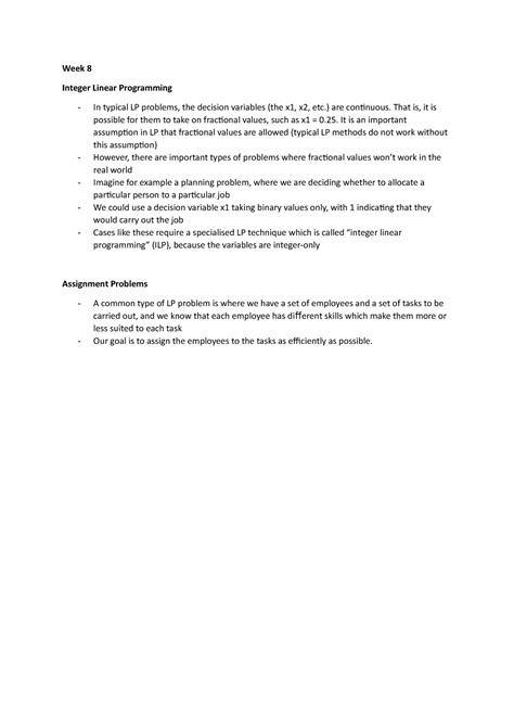 Integer Linear Programming Notes Week 8 Integer Linear Programming In Typical Lp Problems The