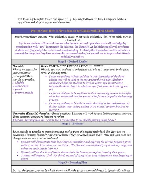 Mued 273 Ubd Planning Template Based On Figure D Pdf Learning