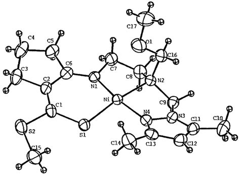 Molecular Structure Of The Cation In [ni N3s Ch2ome] Clo4 1 Showing Download Scientific