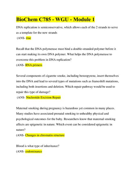 BioChem C785 WGU Module 1 Scholarfriends