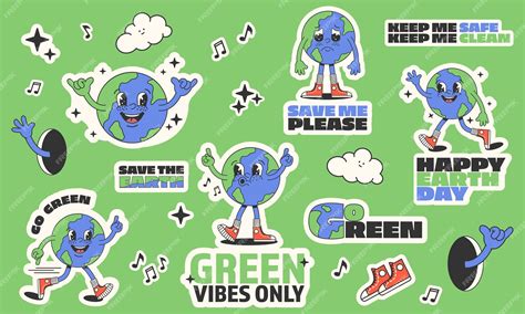 Premium Vector Save The Planet Stickers In Trendy Retro Style Sticker