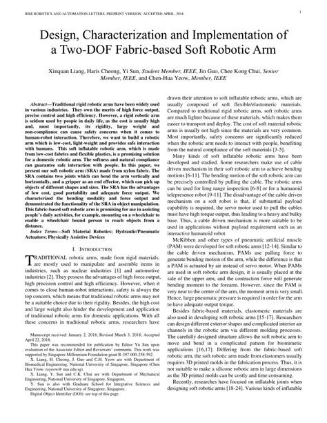 Pdf Design Characterization And Implementation Of A Two Dof Fabric Based Soft Robotic Arm