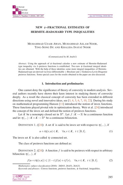 Pdf New Phi Fractional Estimates For Hermite Hadamard Type Inequalities