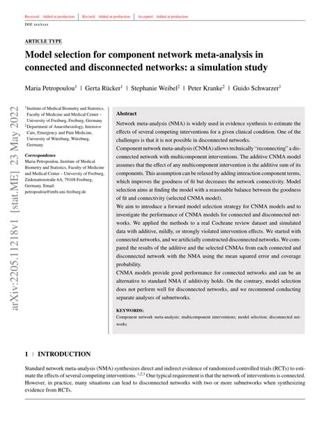 PDF Model Selection For Component Network Meta Analysis In Connected And Disconnected Networks
