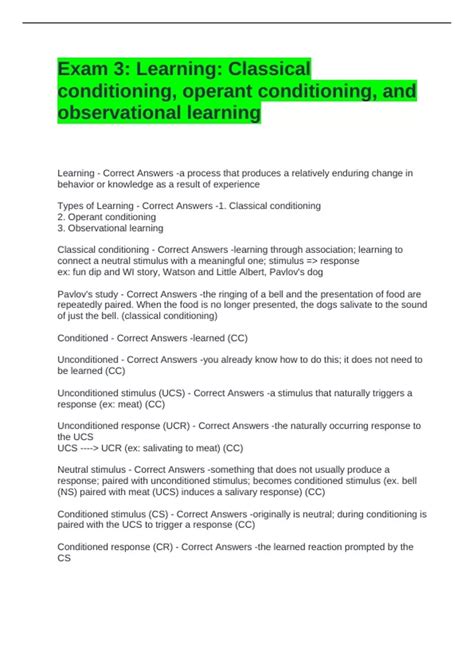 Exam 3 Learning Classical Conditioning Operant Conditioning And Observational Learning