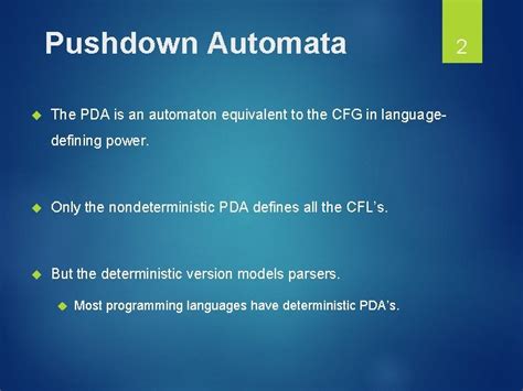 1 Pushdown Automata DEFINITION MOVES OF THE PDA