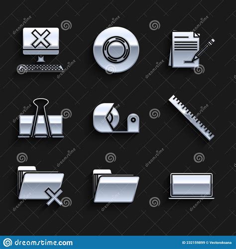 Set Scotch Document Folder Laptop Ruler Delete Binder Clip Blank