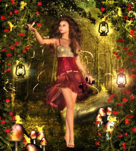 Гиф анимация Девушка в сказочном лесу