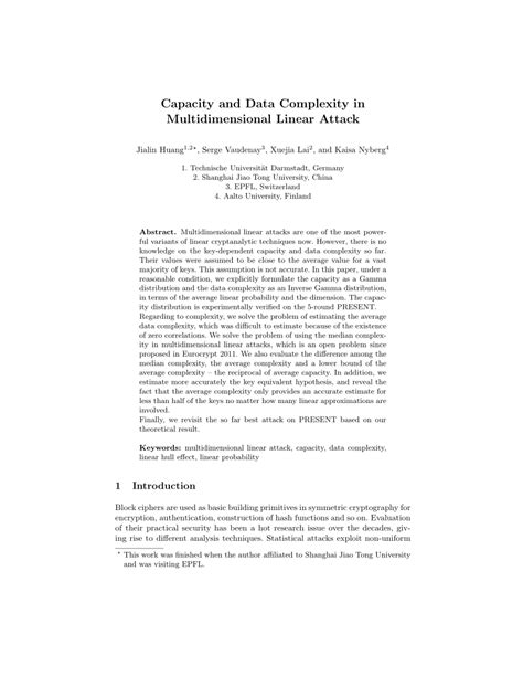 Pdf Capacity And Data Complexity In Multidimensional Linear Attack
