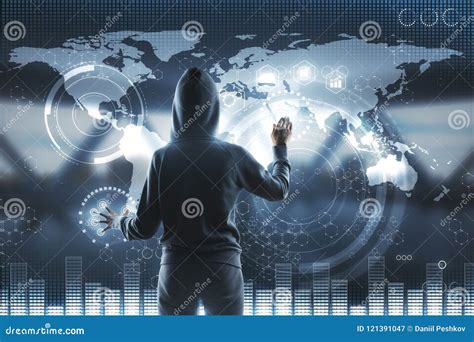 Hacker And Blockchain Screen Stock Image Image Of Danger Global 121391047