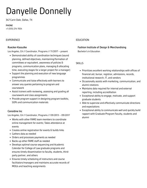 Coordinator Programs Resume Samples Velvet Jobs