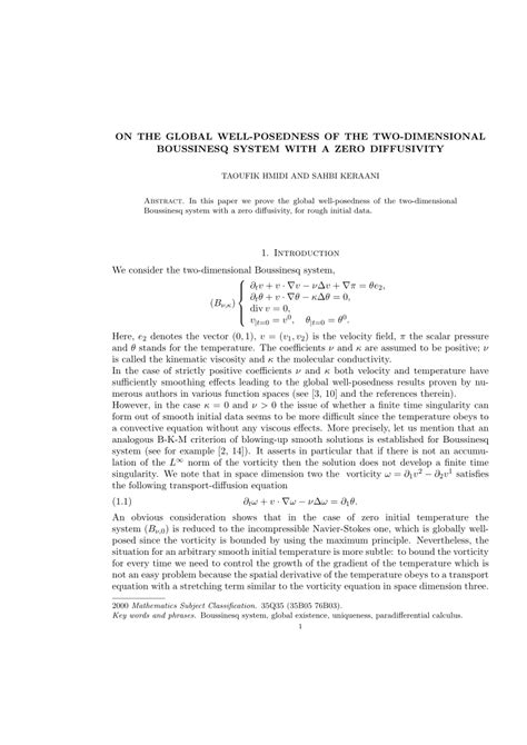 Pdf Global Well Posedness Result For Two Dimensional Boussinesq
