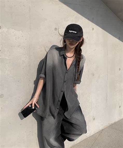 워무드마인 Unisex Gt 빈티지 데님 반팔 셔츠 오버핏 Y2k 유니크 스트릿 여름 진청 흑청 남방 청남방 데님반팔셔츠 데님셔츠 반팔셔츠 반팔데님셔츠 린넨셔츠