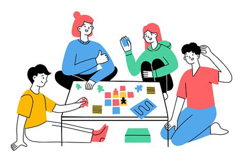 보드 게임 손으로 그린 작곡을 하는 가족 부모와 자녀가 함께 즐거운 시간을 보내고 있습니다 집에서의 여가 활동과 취미 탁상 게임의 낙서 아이콘 보드게임에 대한 스톡 벡터