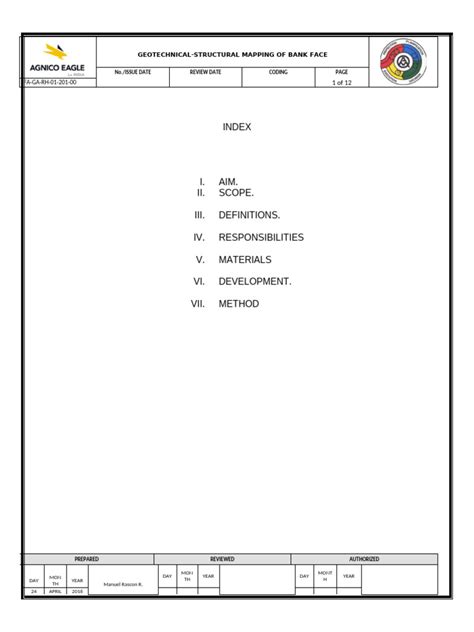 Geotechnical Structural Mapping Procedure Face Of Banks Pdf Fault