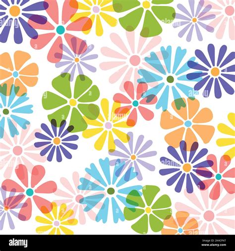 Multiple Multi Coloured Overlapping Flowers On White Background Colour