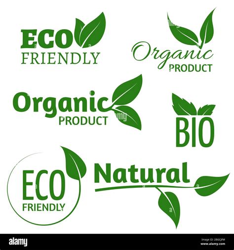 Organic Eco Vector Logos With Green Leaves Bio Friendly Products