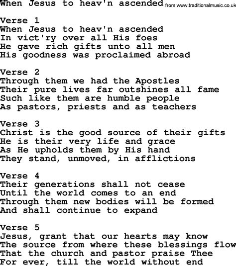 When Jesus To Heavn Ascended Apostolic And Pentecostal Hymns And