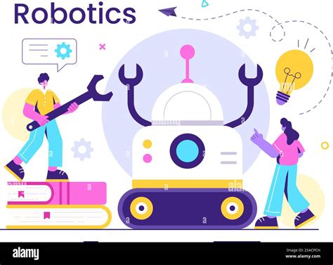 Robotics Vector Illustration Of Artificial Intelligence Robots Communicating With Technology And