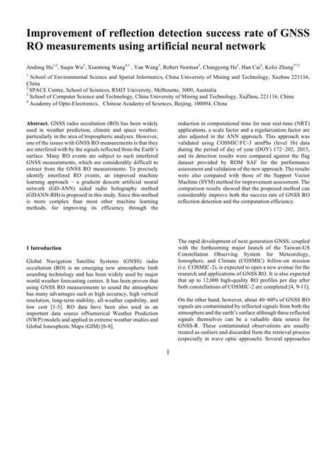 Pdf Improvement Of Reflection Detection Success Rate Of Gnss Ro Measurements Using Artificial