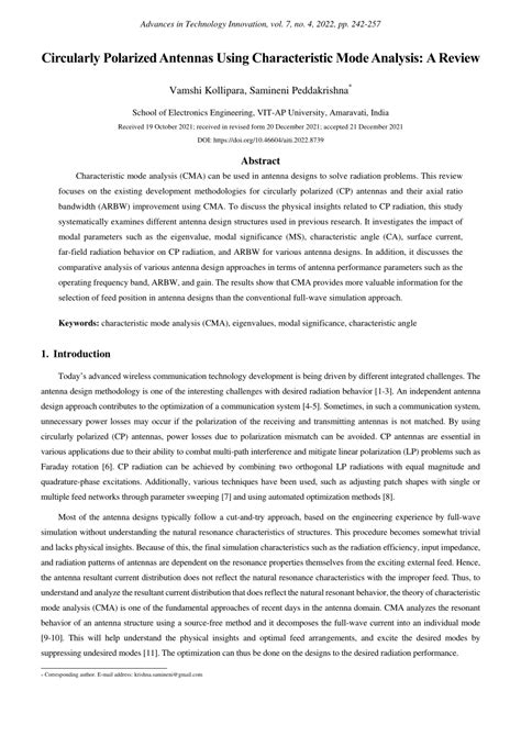 Pdf Circularly Polarized Antennas Using Characteristic Mode Analysis A Review