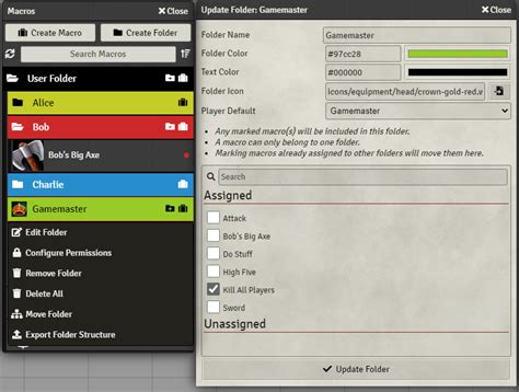 Macro Folders Foundry Virtual Tabletop