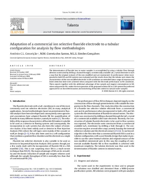 Pdf Adaptation Of A Commercial Ion Selective Fluoride Electrode To A Tubular Configuration For