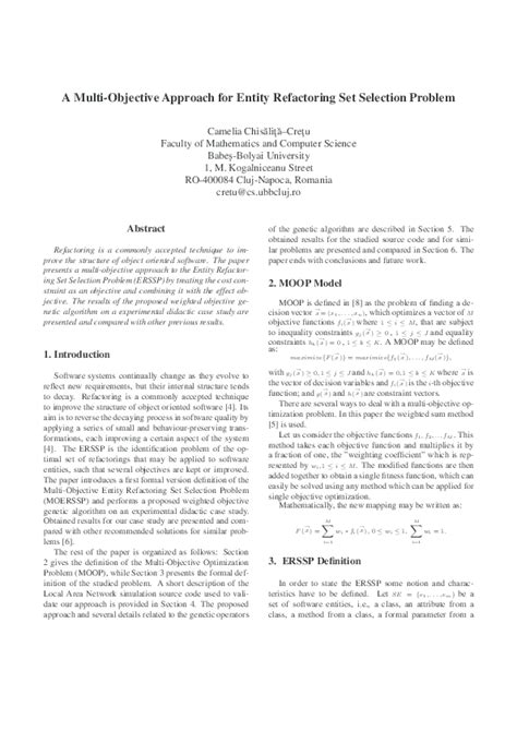 Pdf A Multi Objective Approach For Entity Refactoring Set Selection