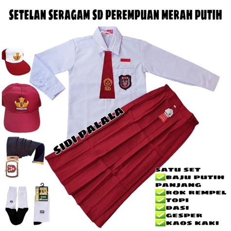 Seragam Sekolah Sd Merah Putih Perempuan Lengan Panjang Setelan Lengkap Lazada Indonesia