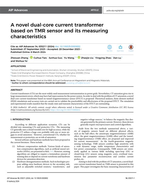 pdf a novel dual core current transformer based on tmr sensor and its