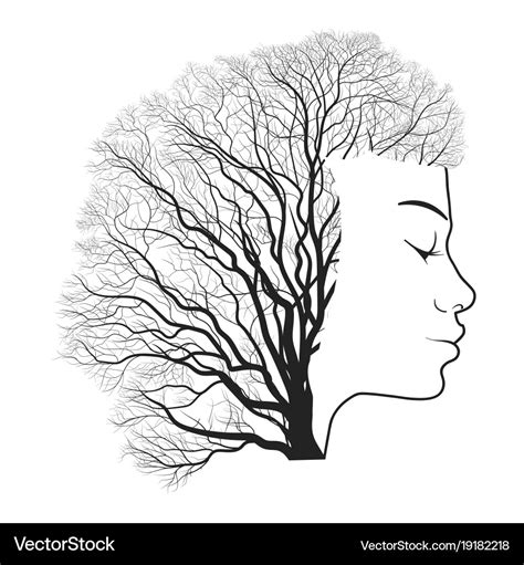 Woman Portrait With Double Exposure Face And Tree Vector Image