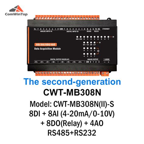 cwt mb308n 8ai 4ao 8di 8do rs485 rs232 ethernet modbus tcp io module