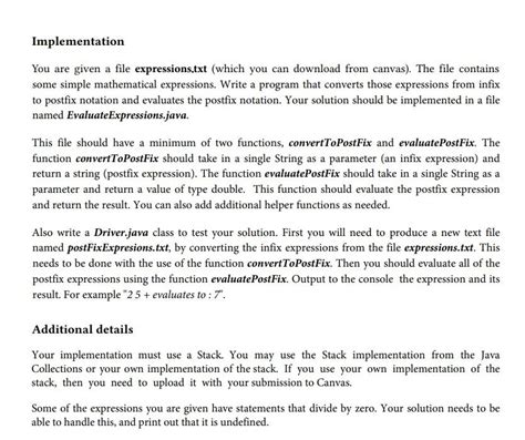 Solved In Java Expressionstxt Contains The