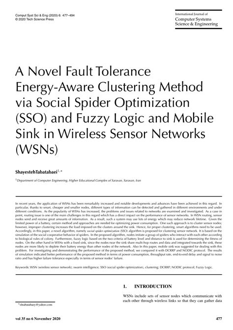 Pdf A Novel Fault Tolerance Energy Aware Clustering Method Via Social Spider Optimization Sso