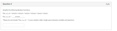 Solved Simplify The Following Boolean Functions
