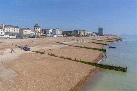 View Of Beach Front Houses And Worthing Beach From The Pier Worthing West Sussex England