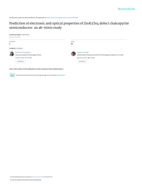 Pdf Prediction Of Electronic And Optical Properties Of Znal2te4