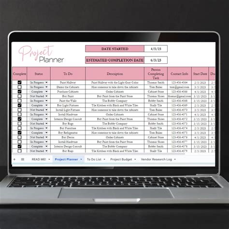 Project Planner Template Excel Spreadsheet Project Management Productivity Planner Project